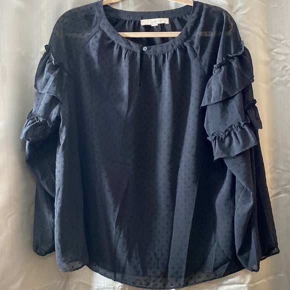 LOFT | Tops | Loft Black Sheer Ruffle Top | Poshmark
